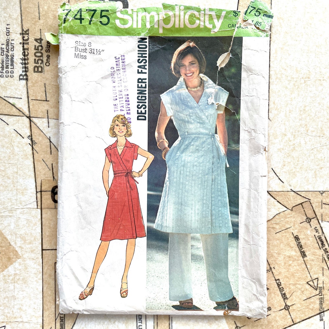 Simplicity 7475 Wrap Dress Pattern Front Wrap Dress Tie Belt Sleeveless ...