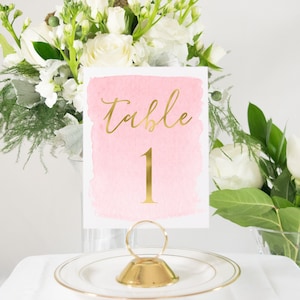 Gold Foil and Pink Ombre Watercolor Table Numbers, Cute, Elegant ...