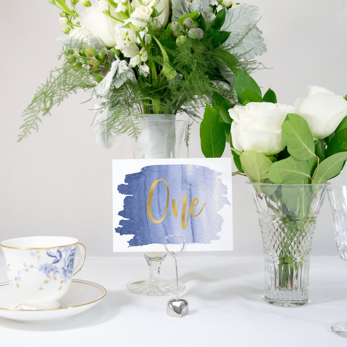 Navy Ombre Watercolor Splash and Gold Foil Table Numbers | Etsy