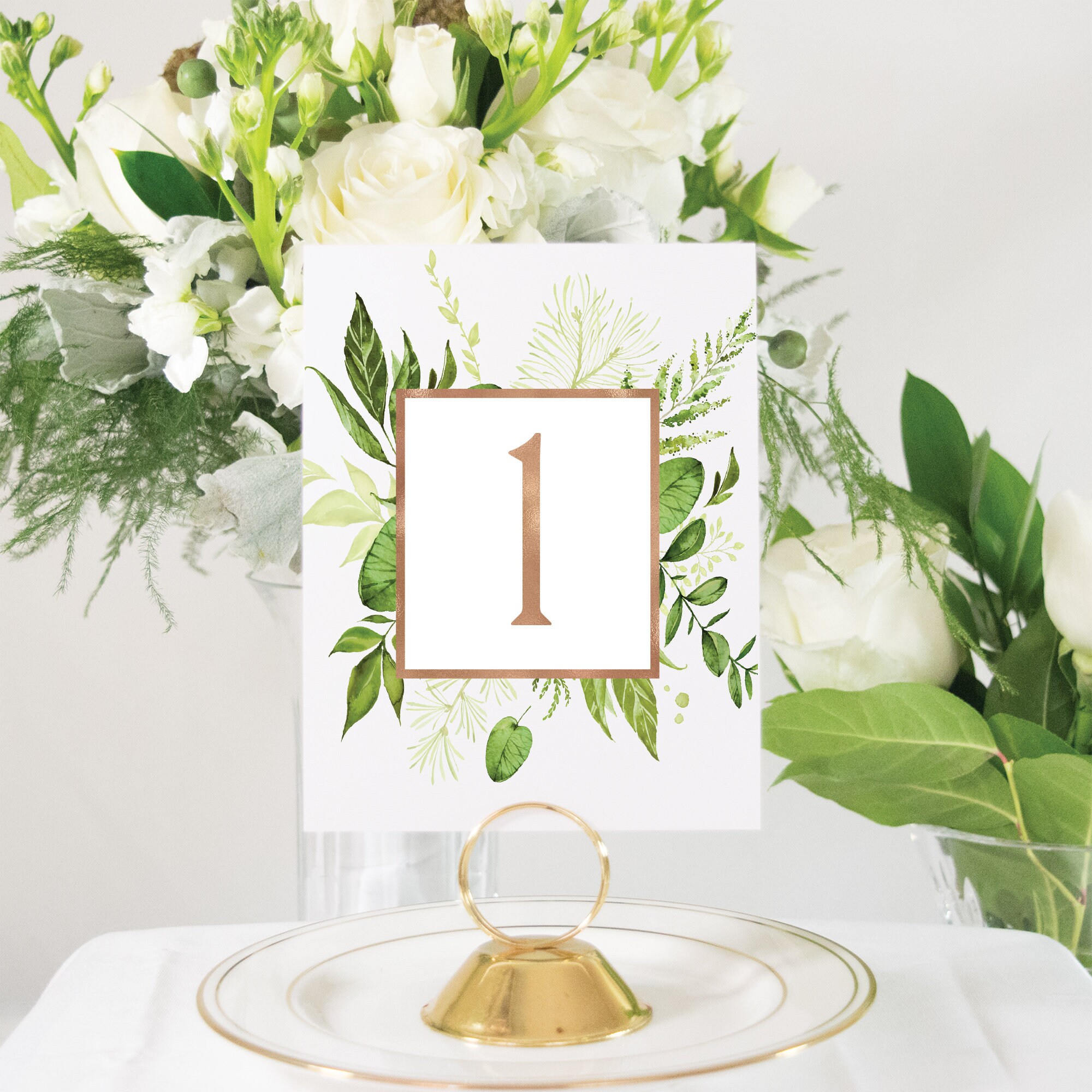 Greenery and Gold Foil Elegant Border Table Numbers Handmade | Etsy
