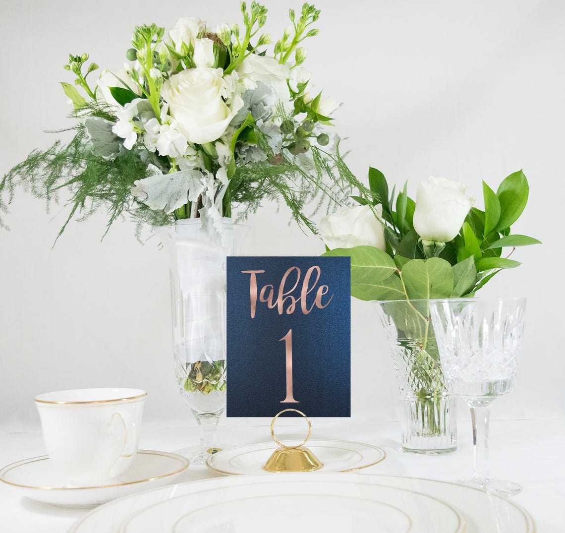 Rose Gold Table Numbers Navy Table Number Wedding Table - Etsy
