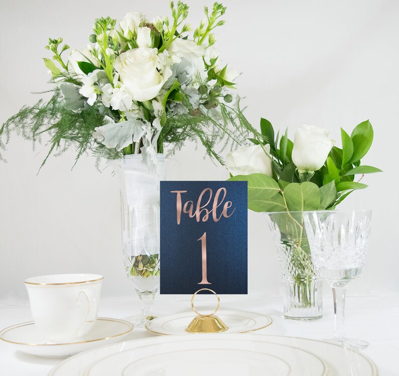 Rose Gold Table Numbers Navy Table Number Wedding Table - Etsy