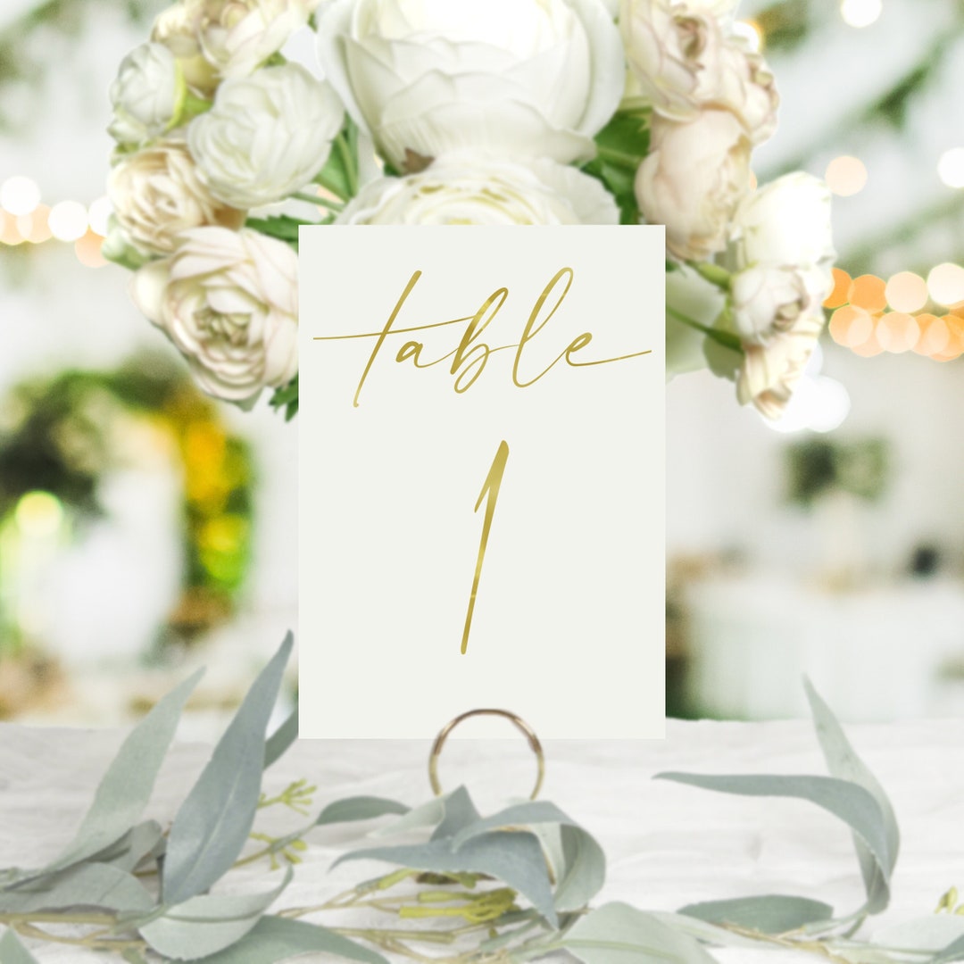 Gold Foil Wedding Table Numbers: Ivory Cardstock, Modern Script (4x6 ...