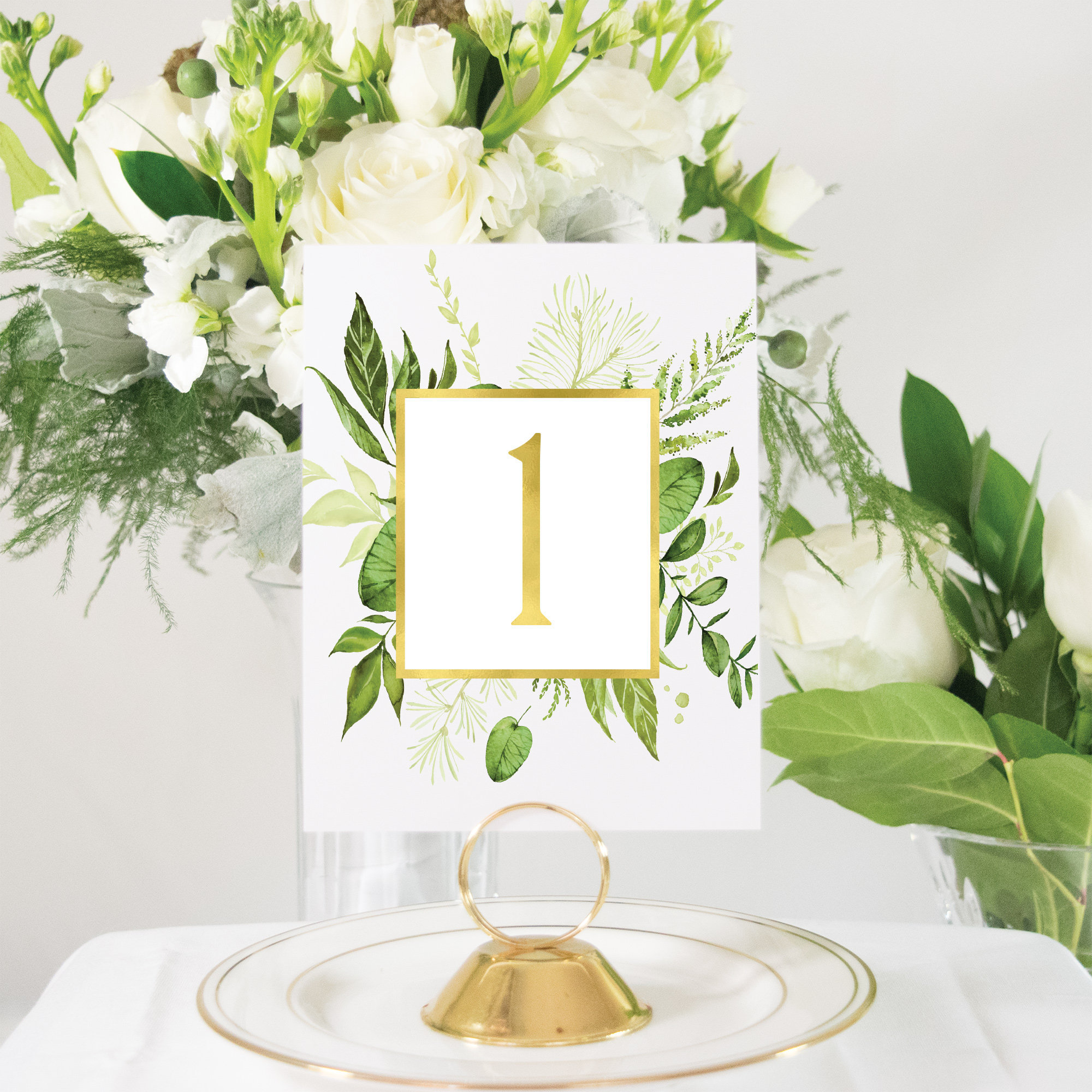 Greenery and Gold Foil Elegant Border Table Numbers Handmade - Etsy