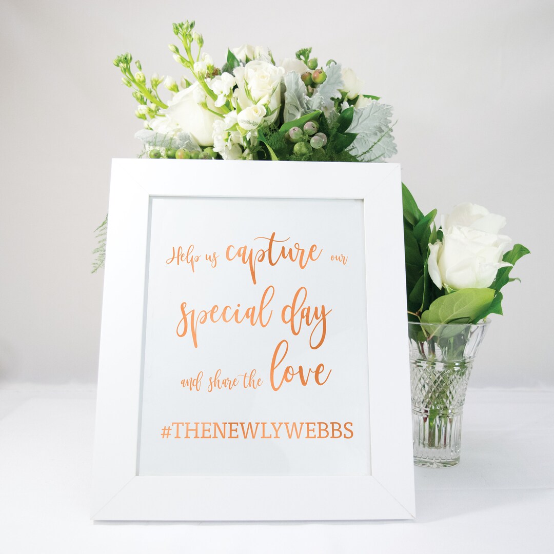 Copper Calligraphy Wedding Hashtag Sign: Elegant Bridal Decor - Etsy