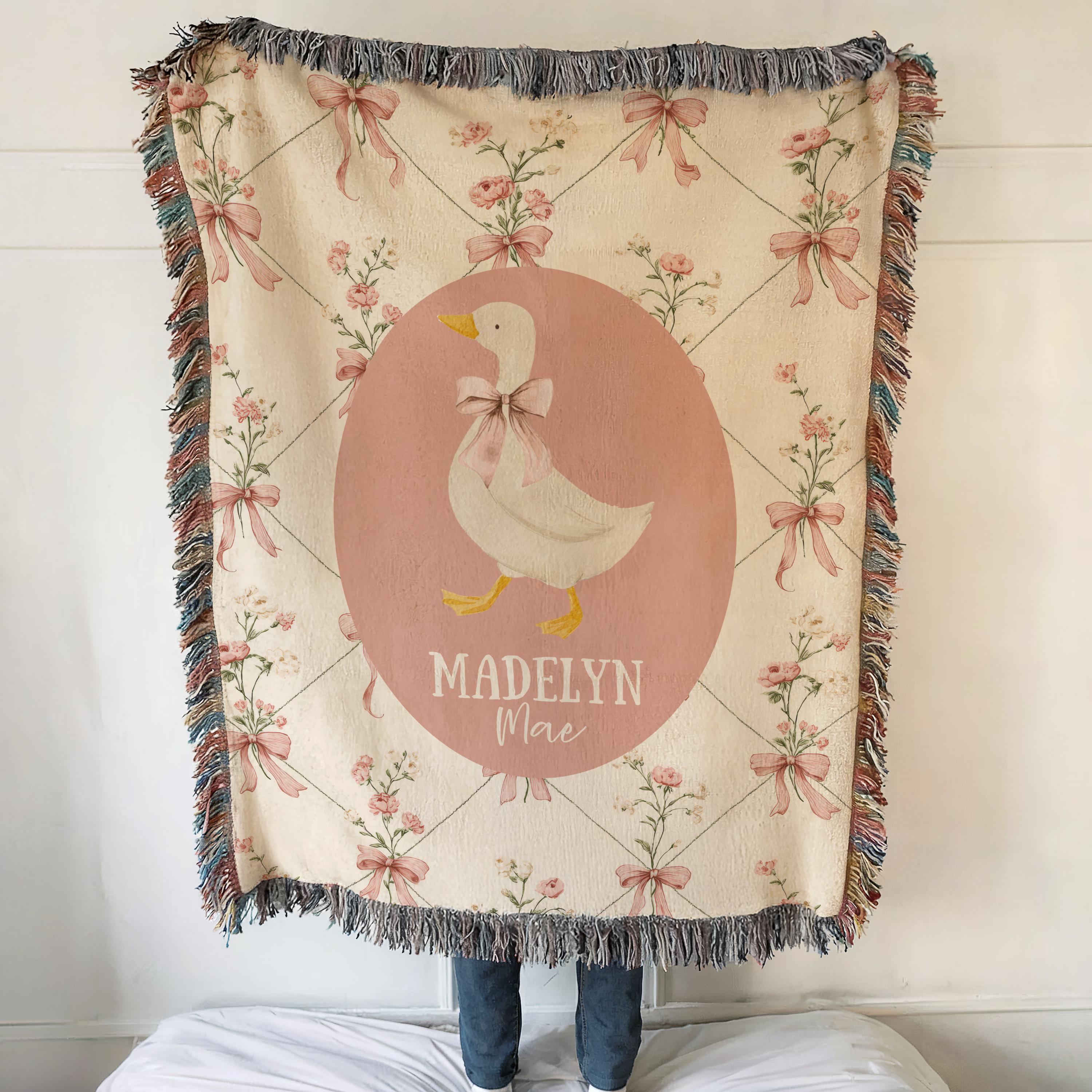 Personalized Floral Goose Baby Blanket Baby Goose Woven Blanket Goose ...