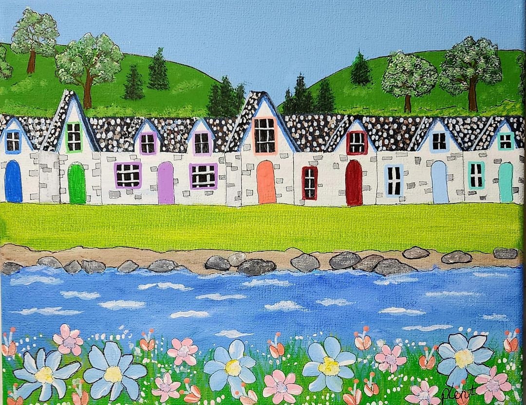 Row Houses, Folk Art Painting, Folk Art, Original Art, Acrylic Painting ...