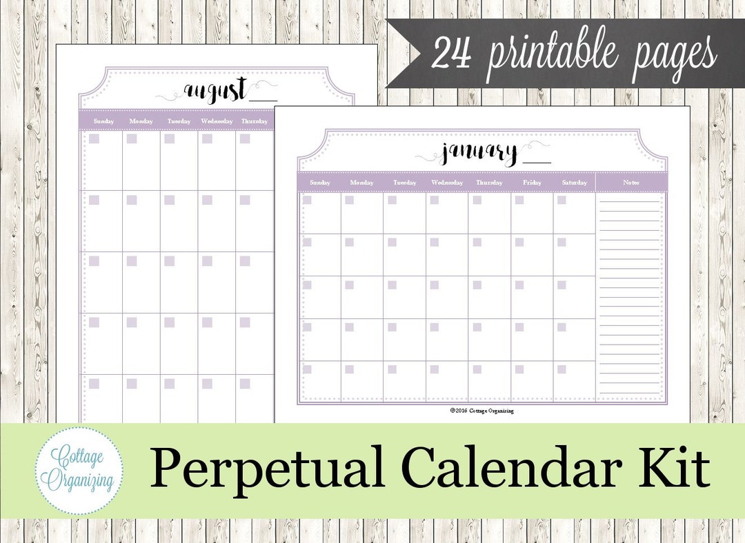 Printable Perpetual Calendar Kit 24 Monthly Calendar Pages - Etsy