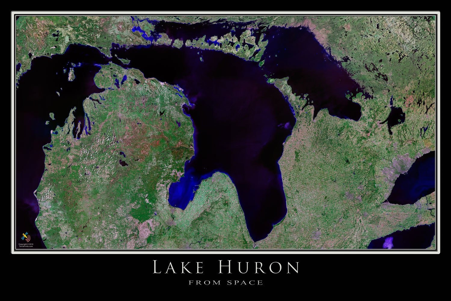 The Lake Huron Satellite Poster Map Etsy