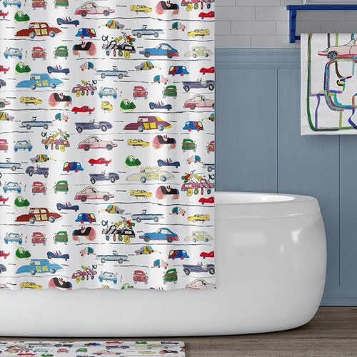Transportation Shower Curtain Bath Mat Kids Bathroom Girl Boy | Etsy