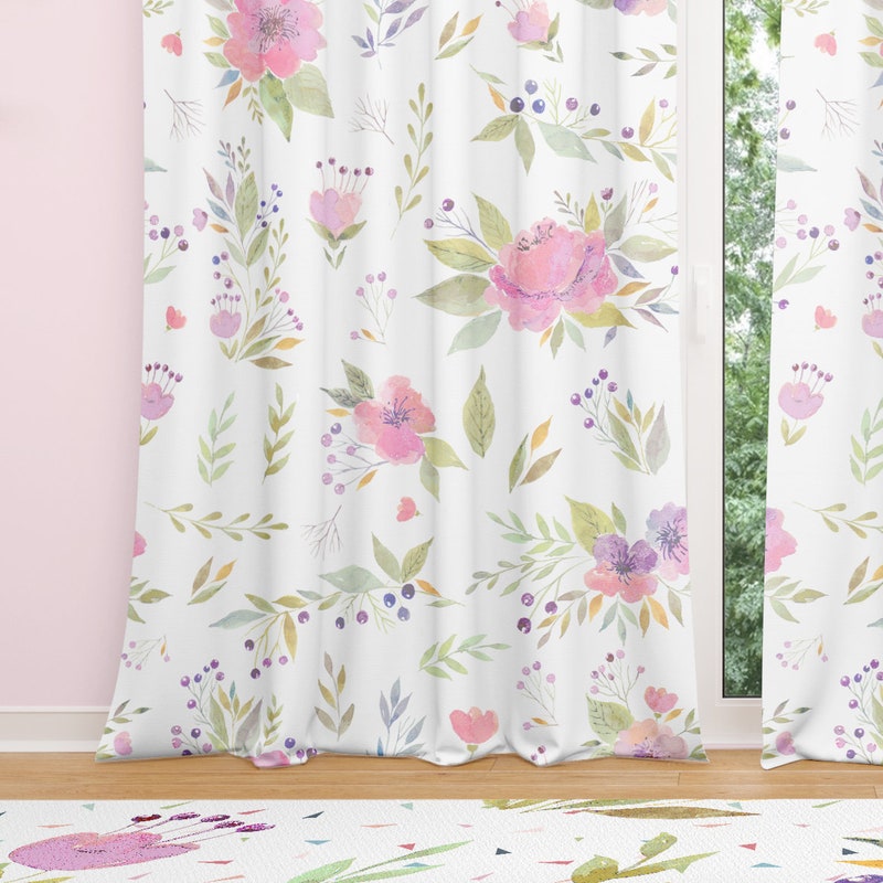 Pink Floral Curtains - Etsy