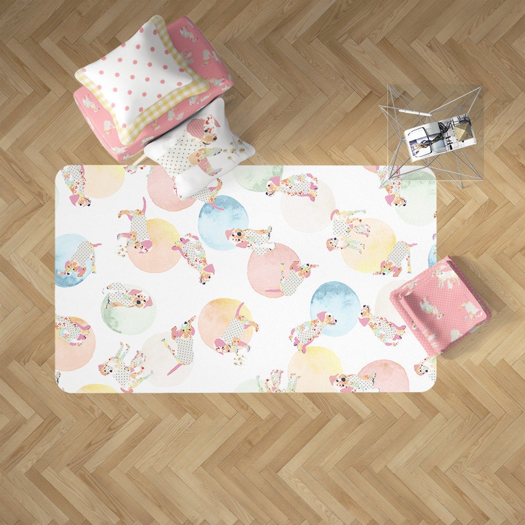 Puppy Decor Pink Play Mat Nursery Area Rug Nursery Decor Nursery Floor ...