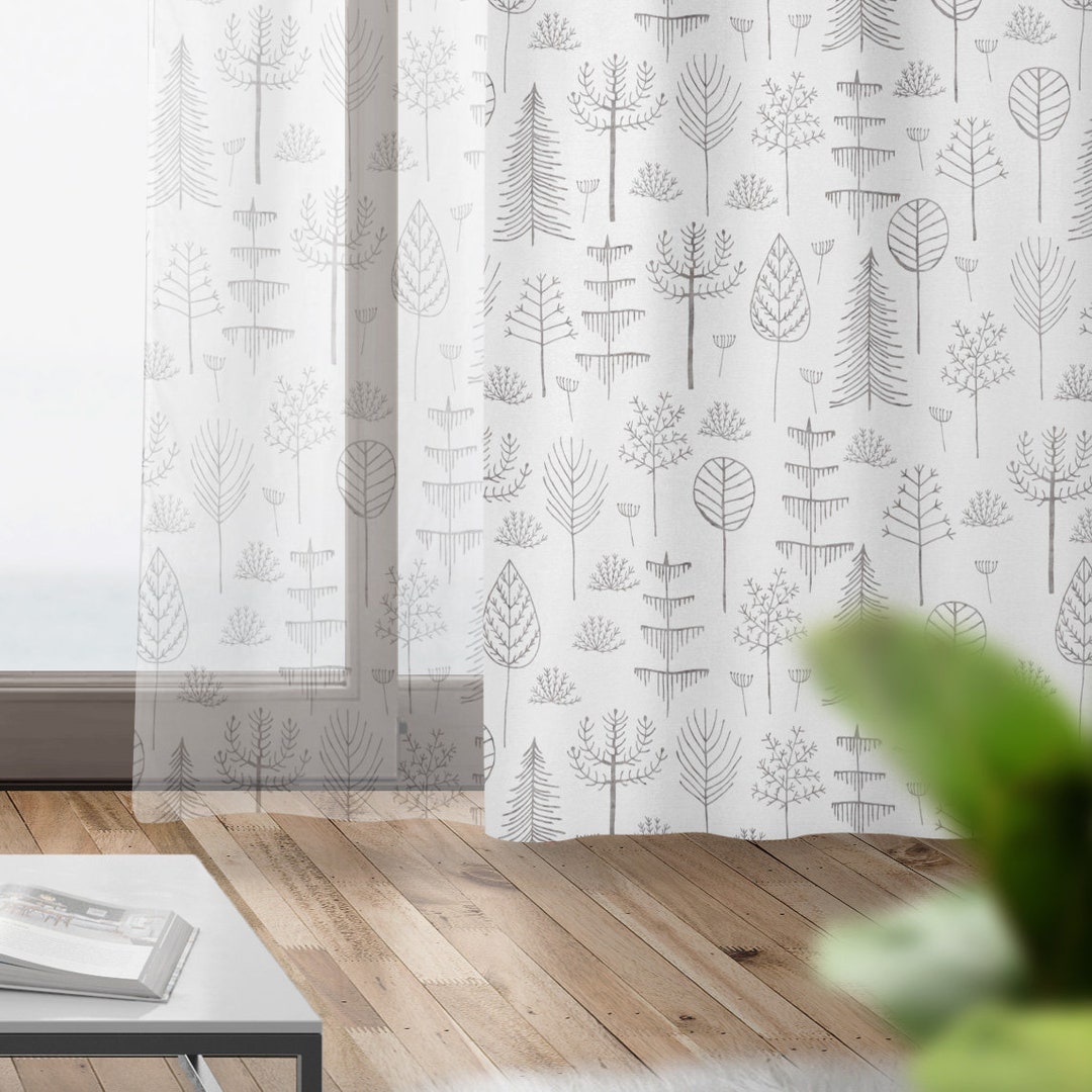 Brown Woodland Trees Window Curtains - Sheer or Blackout Curtain ...