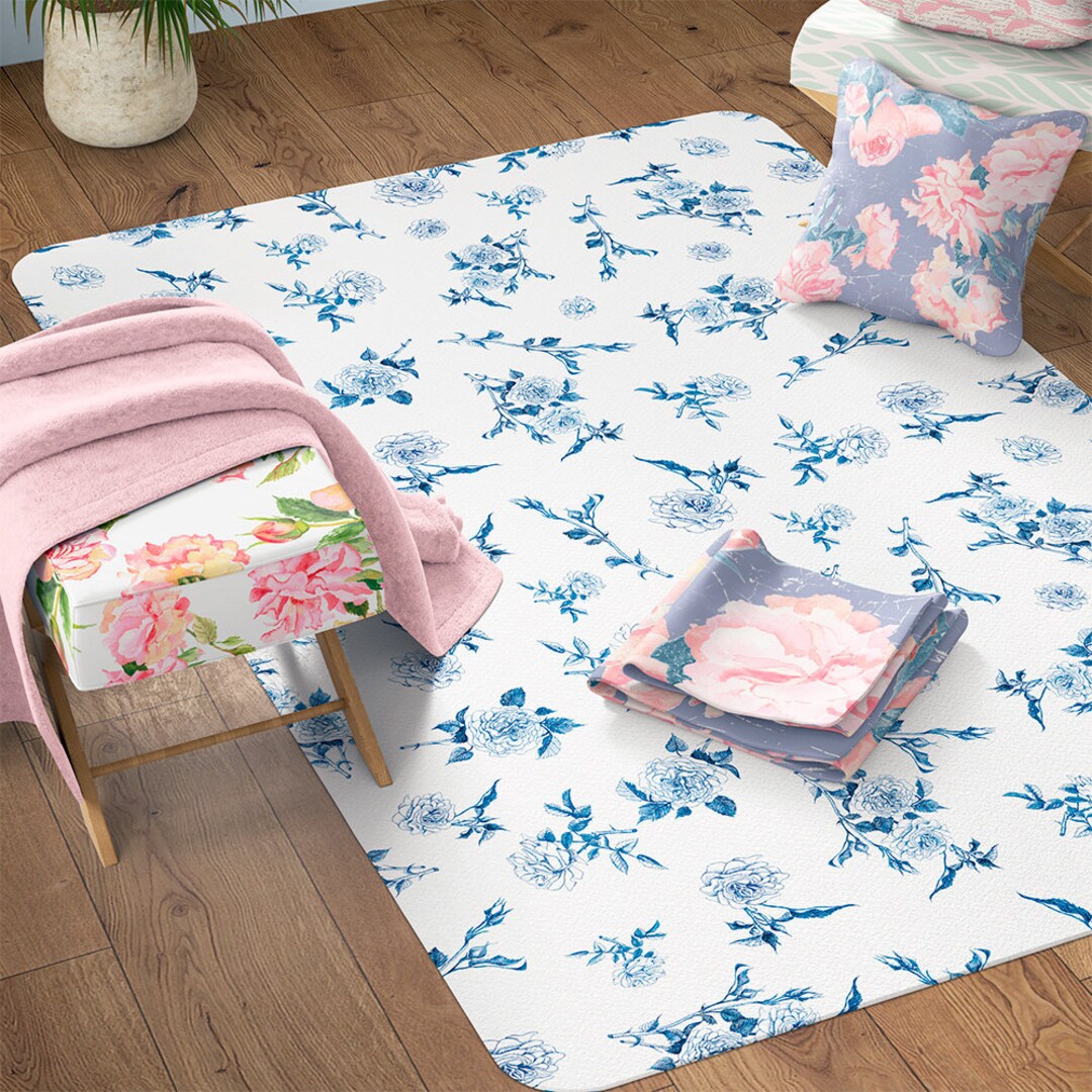 Indigo Blue Play Mat Nursery Area Rug Floral Nursery Decor Nursery ...