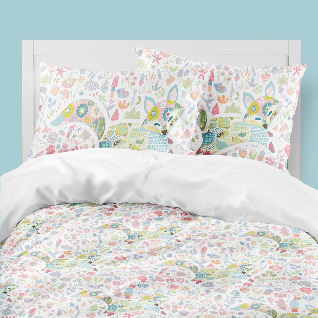 Woodland Fox Cotton Duvet Cover Set With Pretty Floral Pillow Case ...