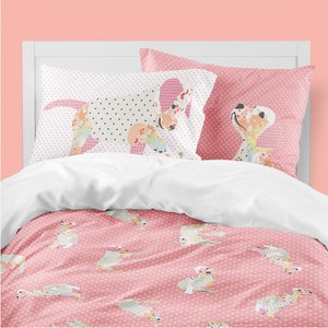 Baby Girl Gift Cute Pink Puppy Dog Crib Bedding Set or Toddler Bedding ...