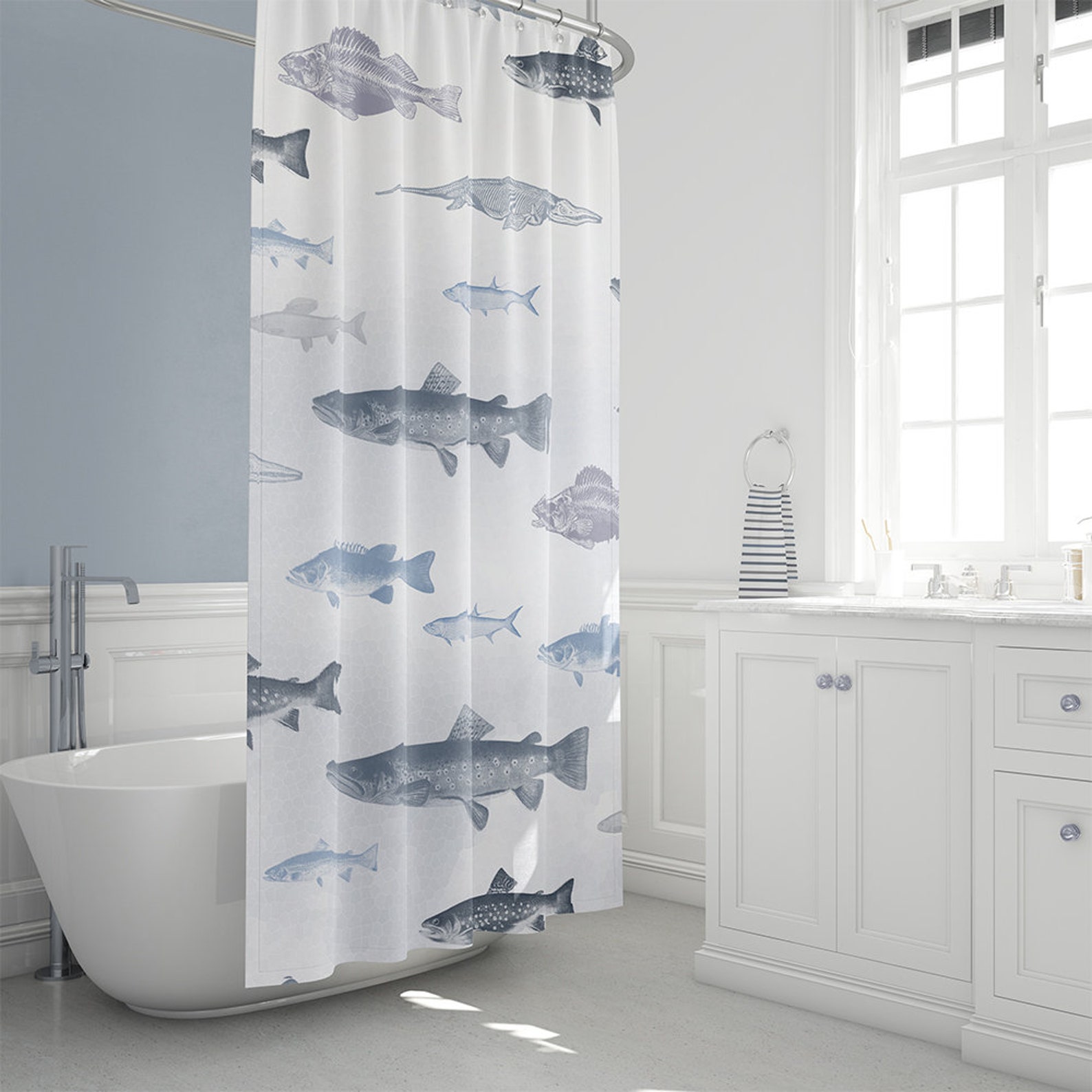Fish Shower Curtain Extra Long Shower Curtain 70 74 84 90 | Etsy