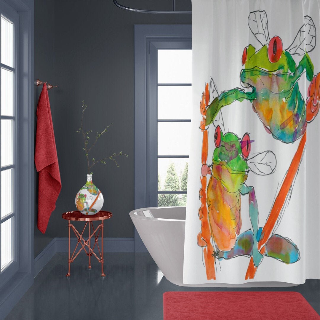 Watercolor Frogs Shower Curtain Gender Neutral Bathroom Decor. - Etsy