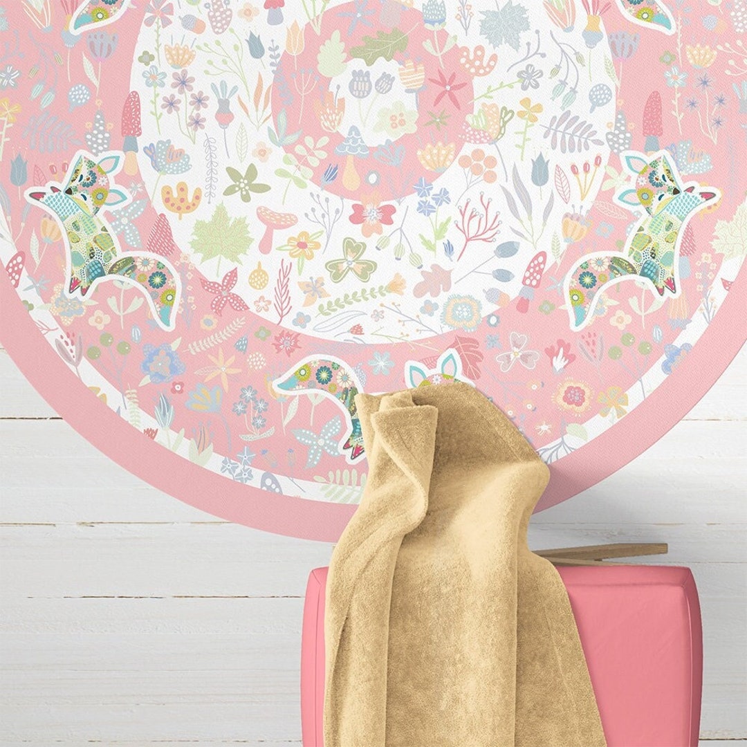 Pink Floor Mat Girls Bedroom Decor. Girls Pink Woodland Playroom Round ...