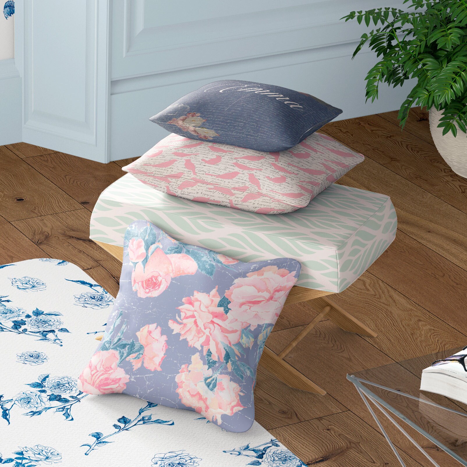 Indigo Blue Play Mat Nursery Area Rug Floral Nursery Decor | Etsy