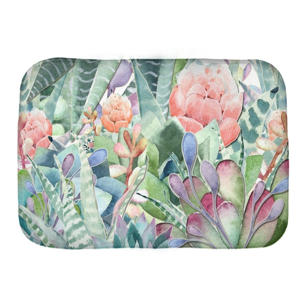 Watercolor Cactus Floral Bath Mat: Non-skid Bathroom Decor - Etsy