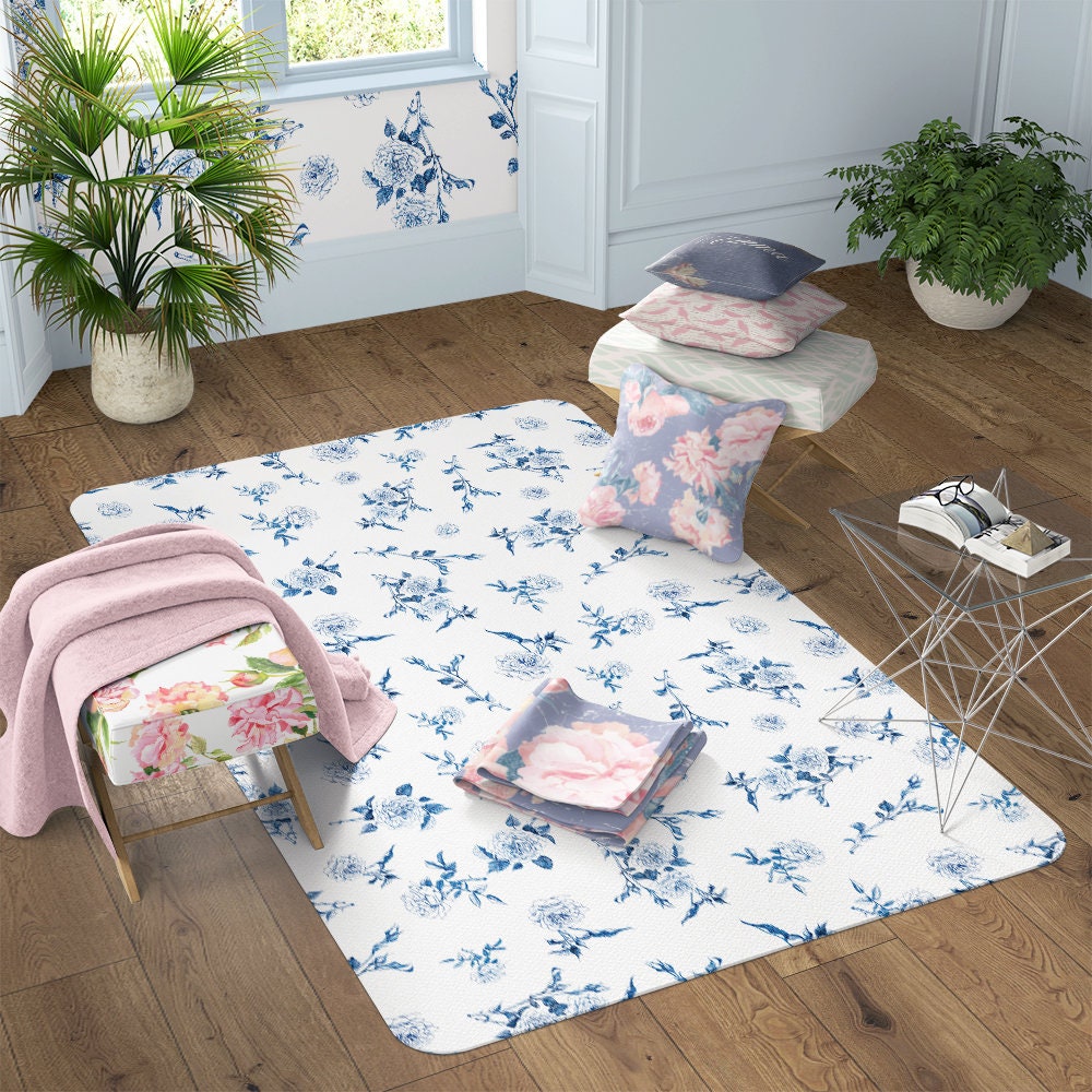 Indigo Blue Play Mat Nursery Area Rug Floral Nursery Decor | Etsy