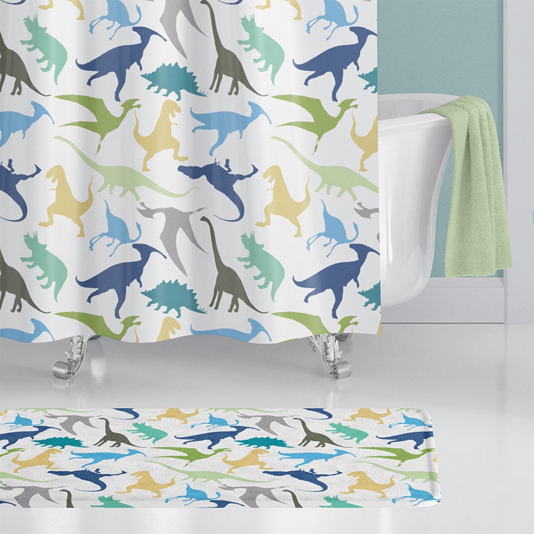 Dinosaur Kids Bathroom Set: Shower Curtain, Bath Mat & Towels - Etsy