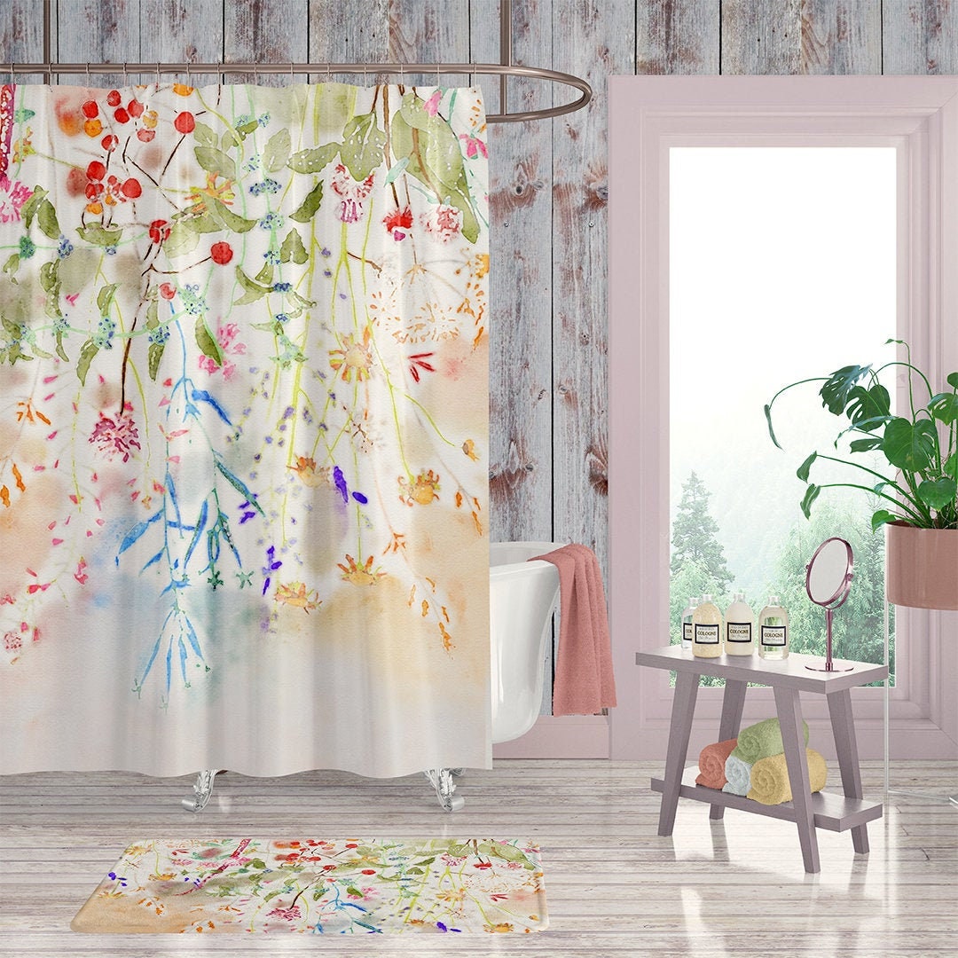 Watercolor Floral Extra Long Shower Curtain Floral Shower Curtains