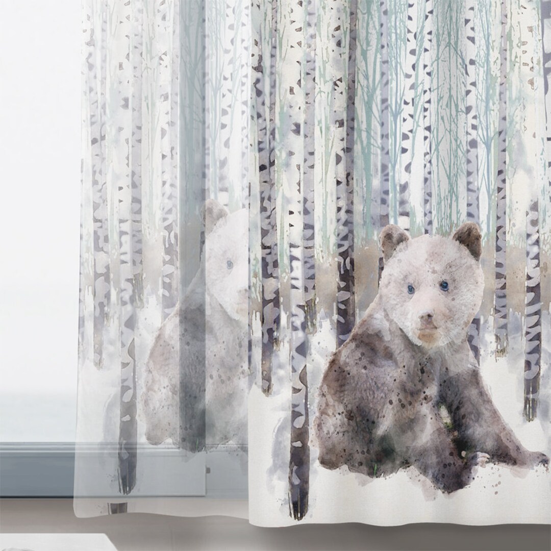 Boy Woodland Bear Window Curtains Sheer Curtains or Blackout Curtains ...