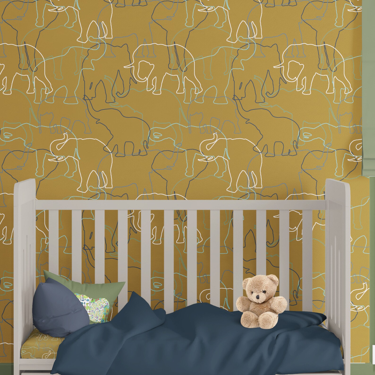 Safari Elephant Peel and Stick Wallpaper: Mustard Yellow Nursery Decor ...