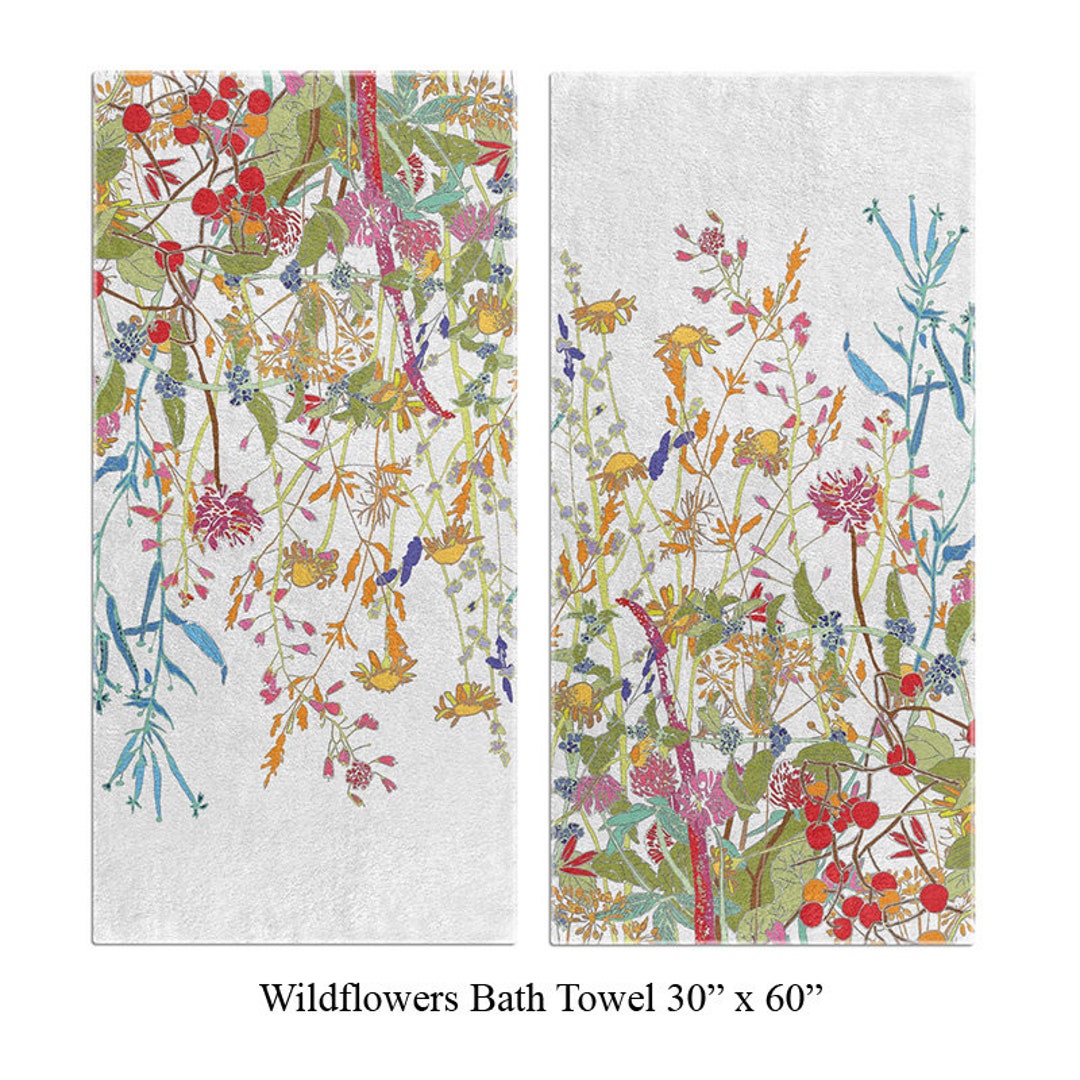 Farmhouse Floral Bathroom Bath Towel and Hand Towel With Wildflowers ...
