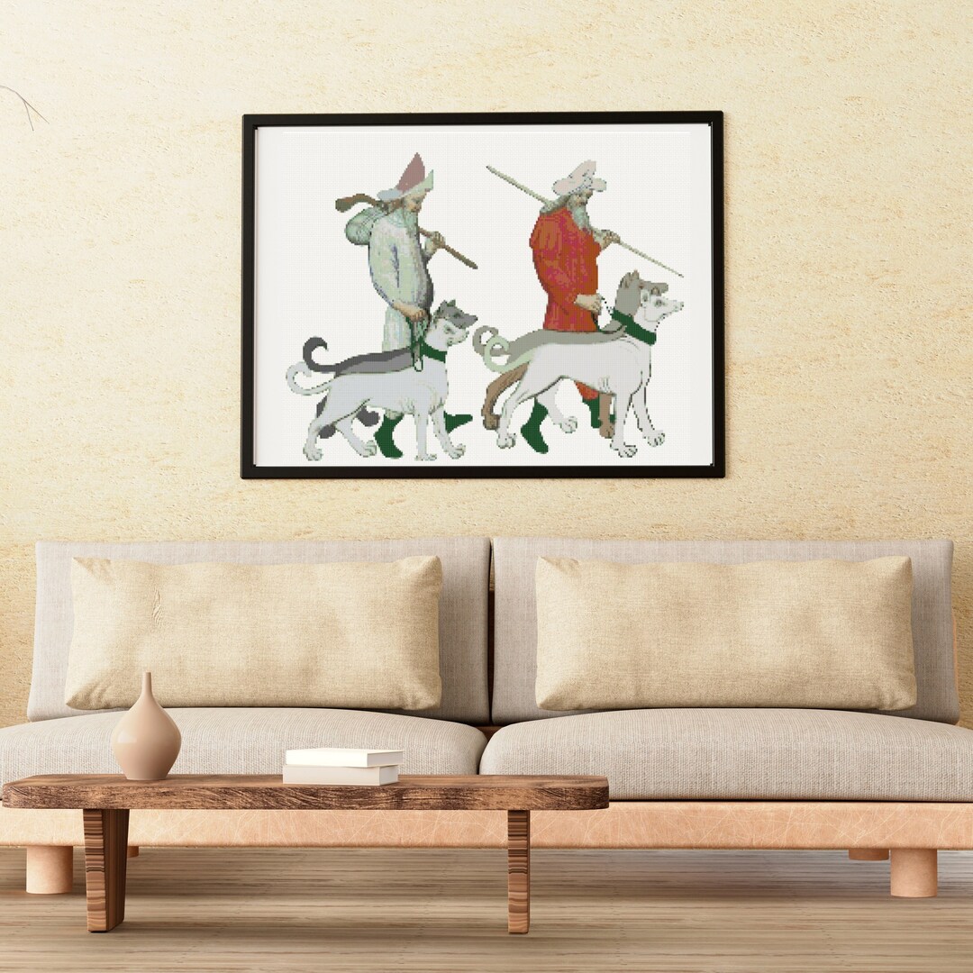 Medieval Cross Stitch Pattern Illumination Hunters and Dogs Direct ...