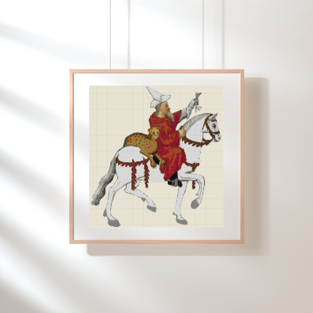 Medieval Cross Stitch Pattern - Illumination - Rider With the Leopard ...