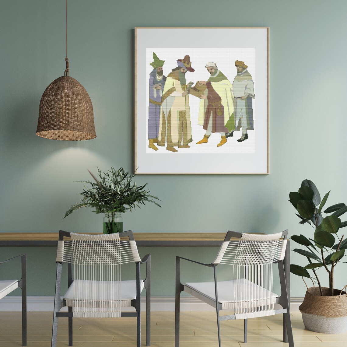 Medieval Cross Stitch Pattern Illumination King of Lar Buying Pearls ...