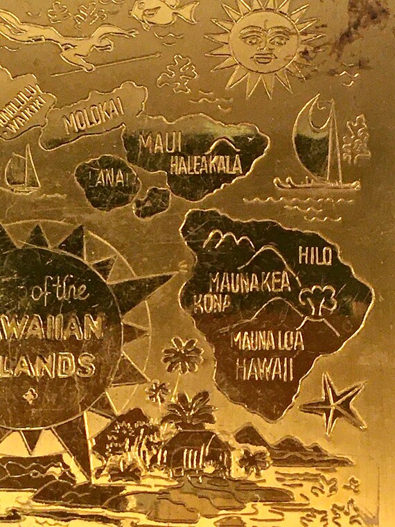 Large Vintage Map of Hawaii Square Goldtone Compact C… - Gem