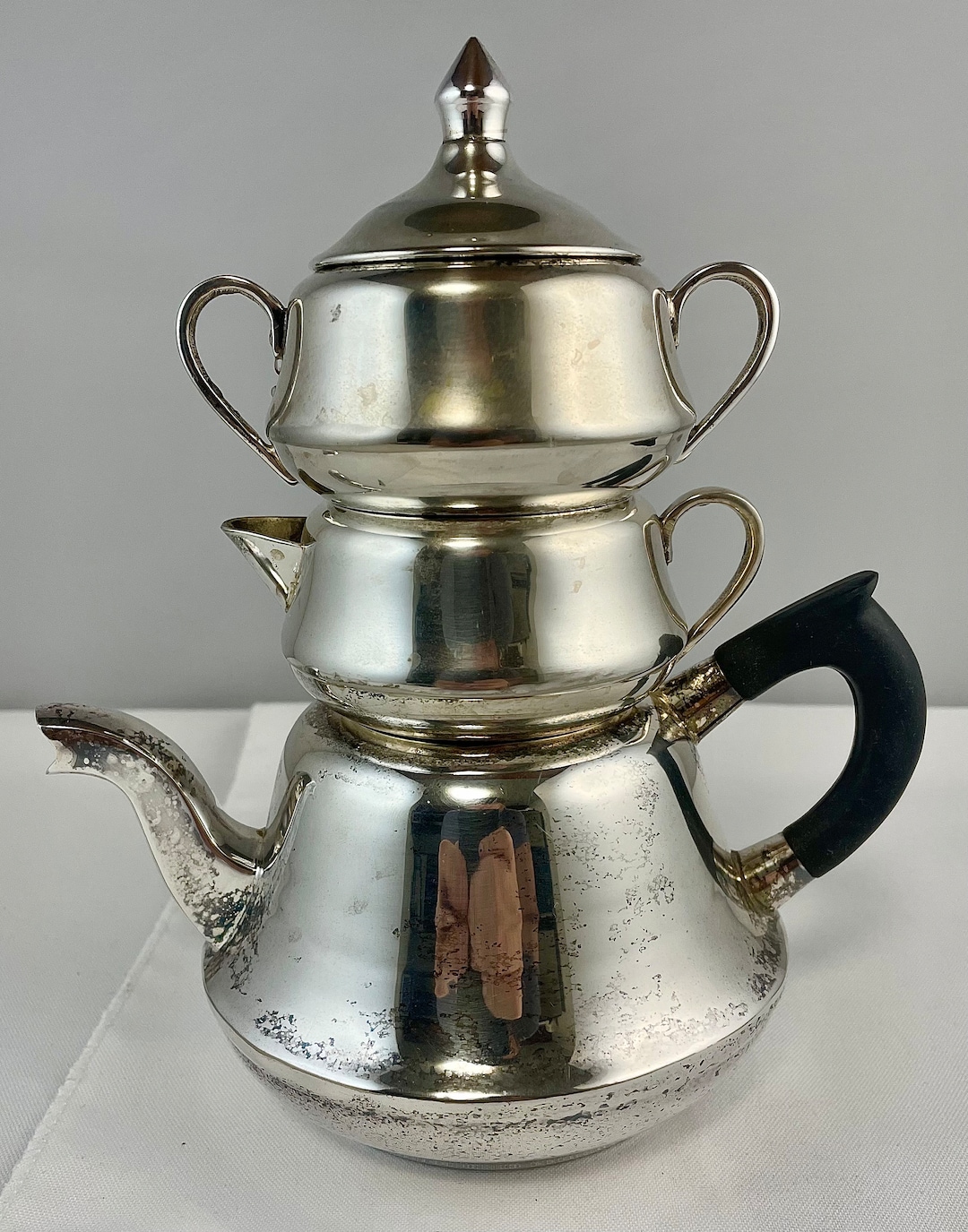 Vintage Silverplate Stacked Teapot Set: Sugar Bowl & Creamer Trio - Etsy