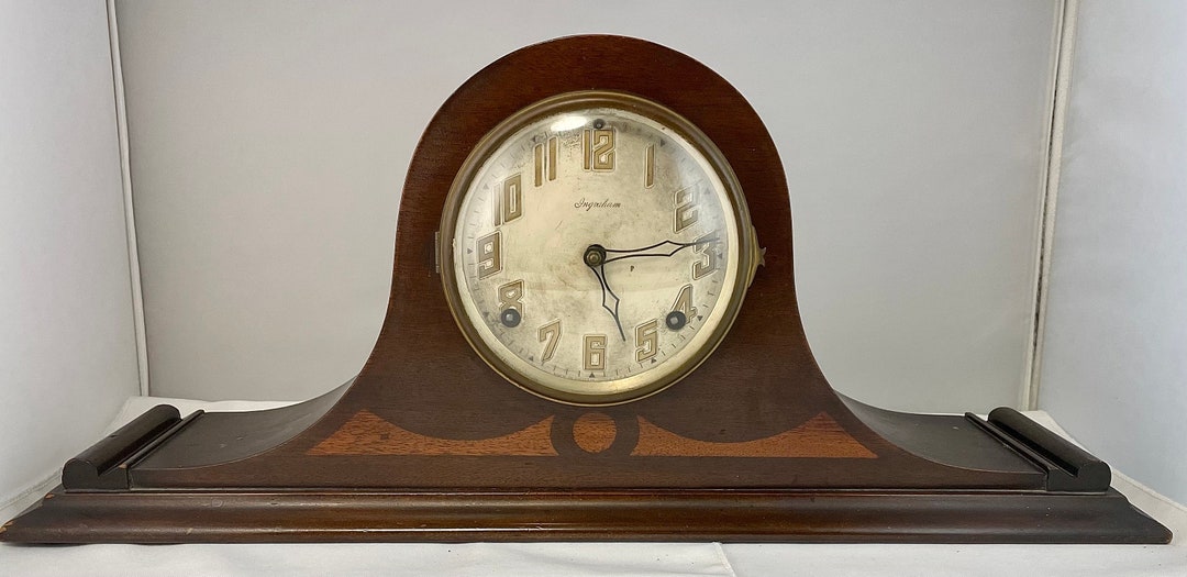 Antique Late 19th Century Ingraham Hathor Dark Wood Tambour Mantle ...