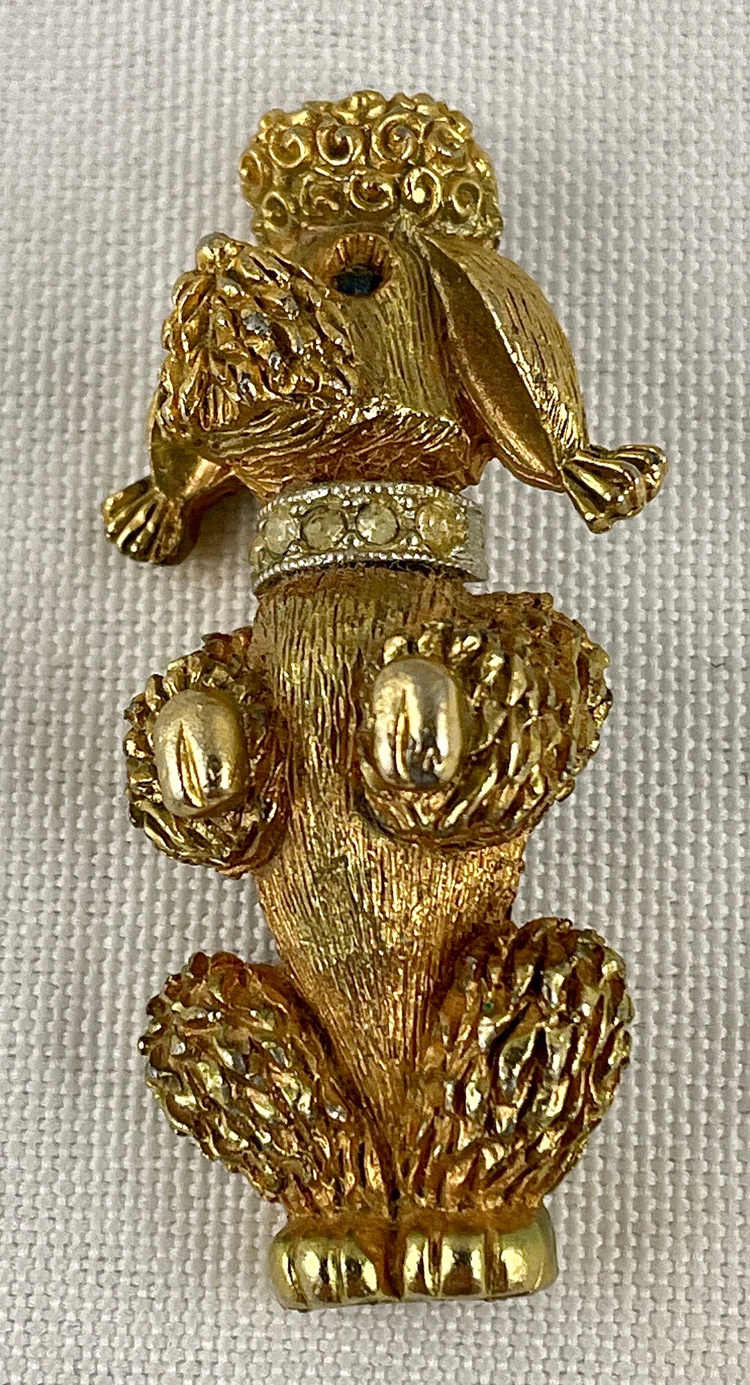 Vintage Goldtone Seated Begging Poodle Dog Pin With Light Blue Crystal ...