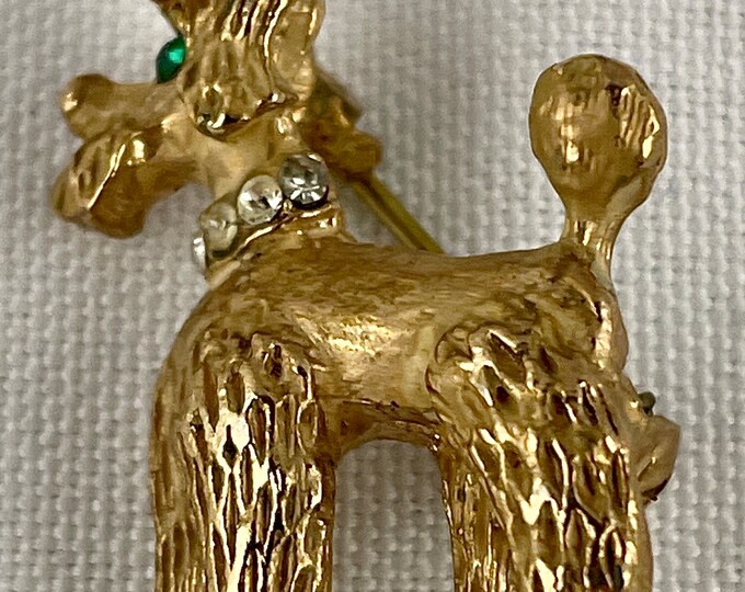 Vintage Small Standing Poodle Dog Pin With Emerald Crystal Eye - Etsy
