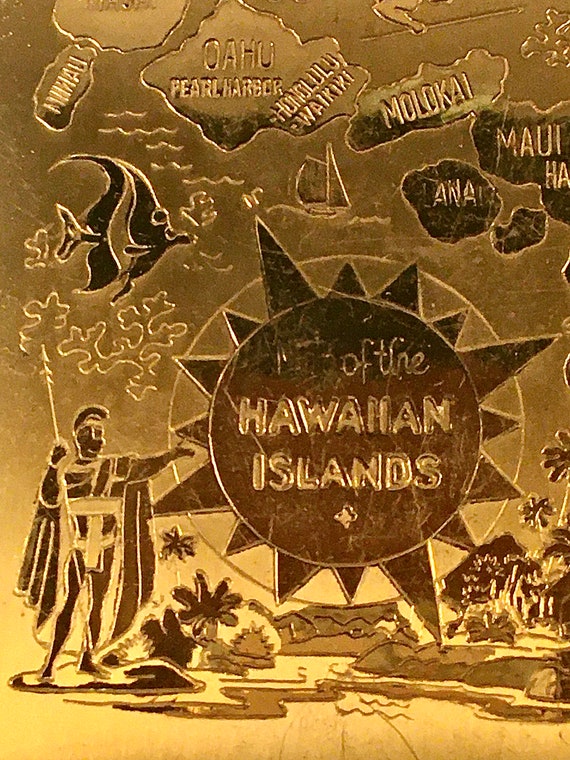 Large Vintage Map of Hawaii Square Goldtone Compact C… - Gem