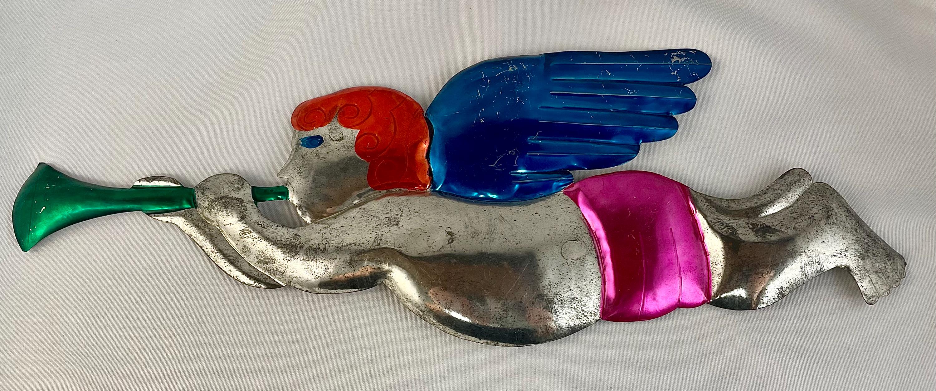Vintage Pair of Mexican Folk Art Multi-colored Tin Angels Blowing ...