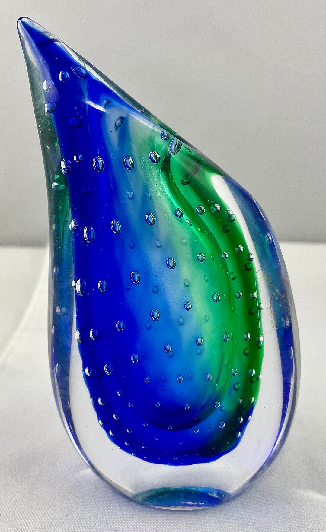 Vintage Signed Handmade Blue, Green, Clear Glass Abstract Teardrop ...