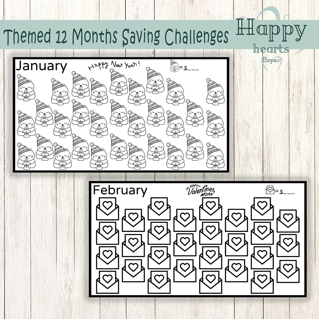 12 Months Themed Saving Challenge Bundle January to December Challenges ...