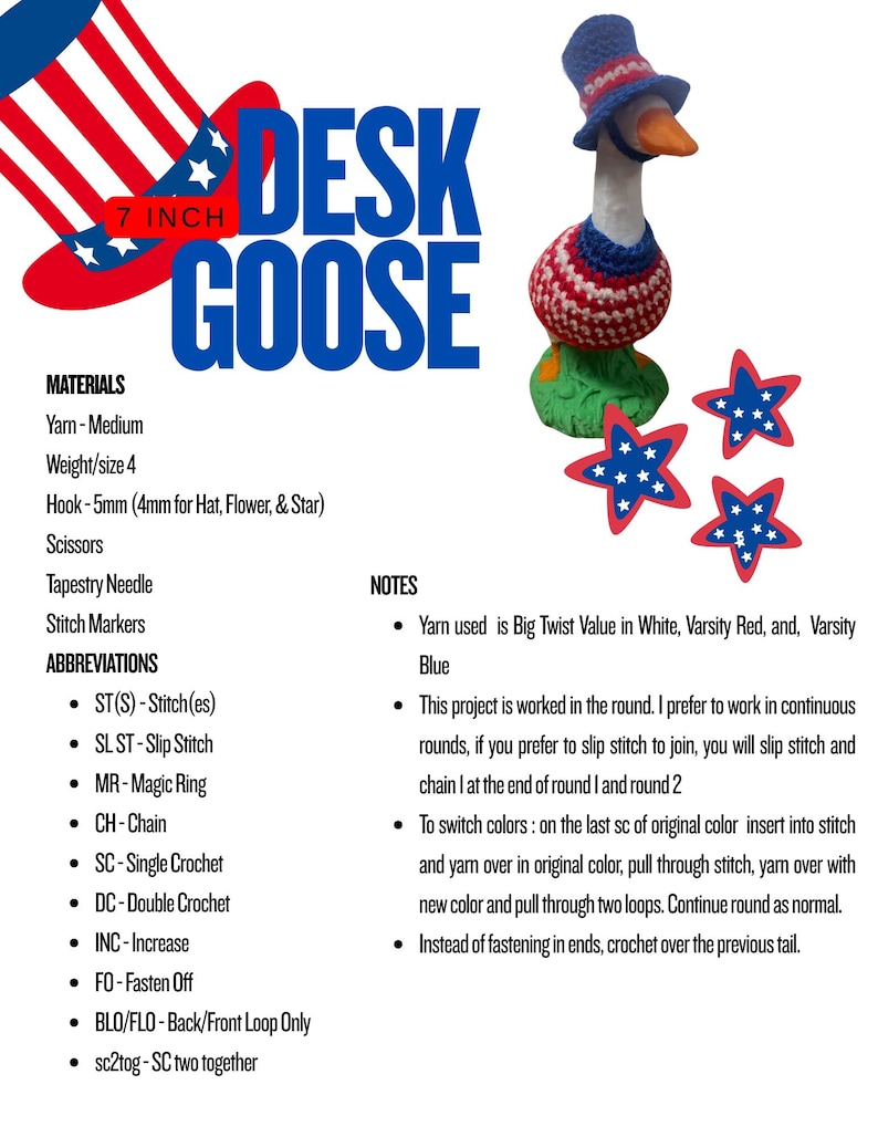 Uncle Sam Goose Outfit Crochet Pattern Patriotic 4th Of July Pdf