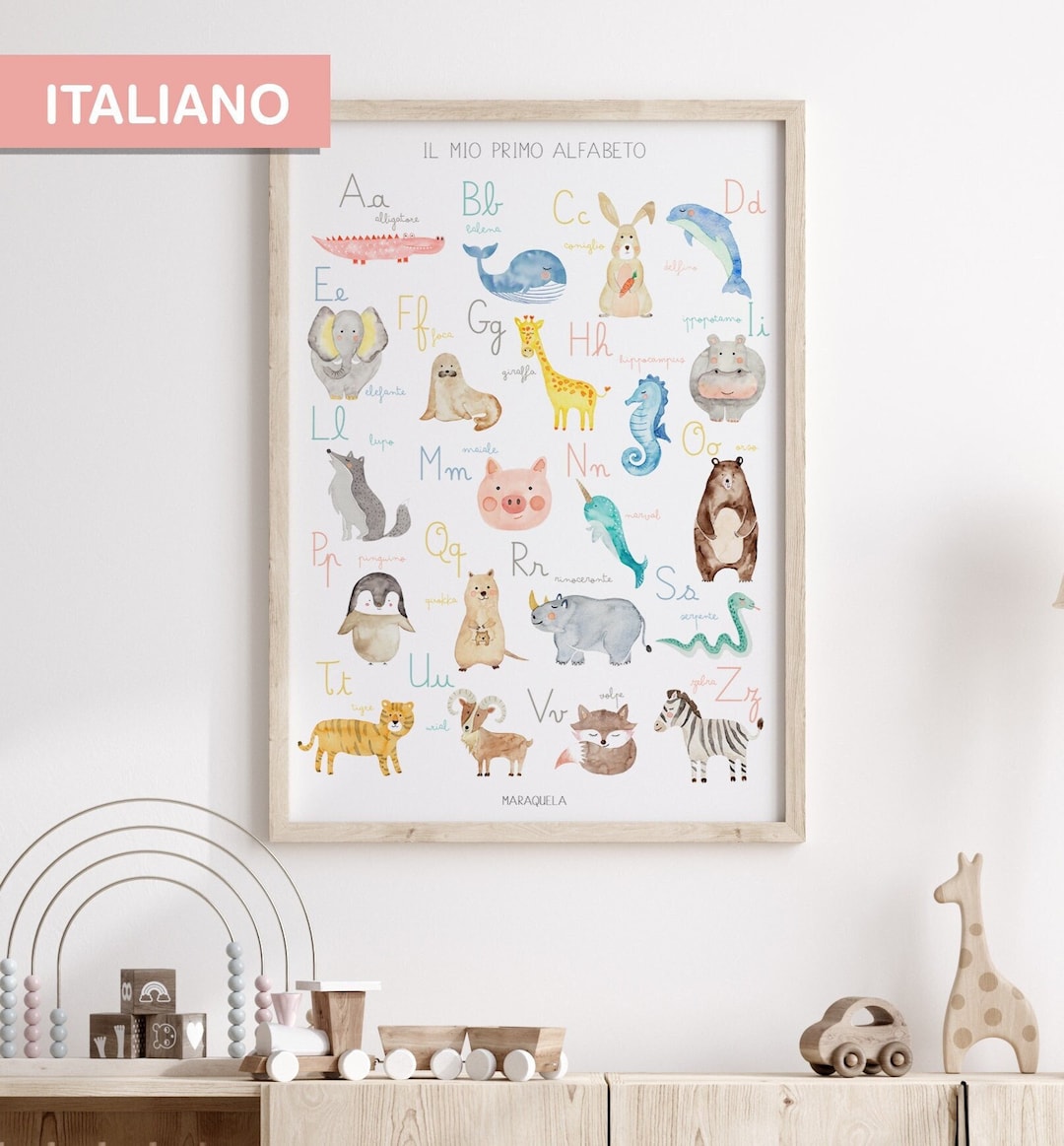 ITALIAN Alphabet for Kids - Alphabet Poster of Lovely Animals in ...