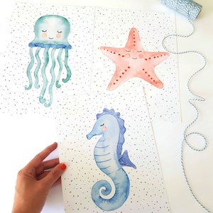Marine Animals Set, Pastel Colors - Jellyfish, Starfish and Sea Horse ...