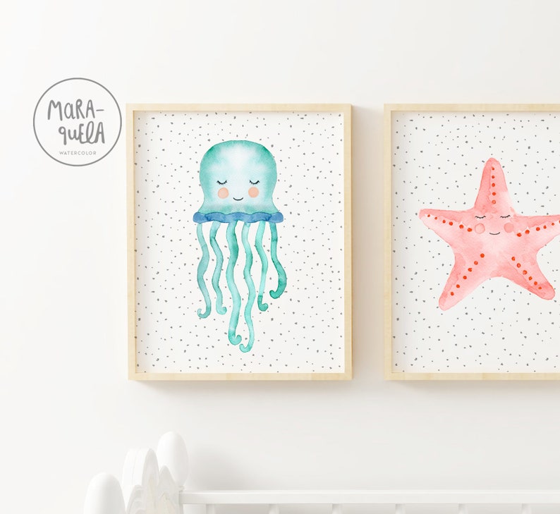 Marine Animals Set, Pastel Colors - Jellyfish, Starfish and Sea Horse ...