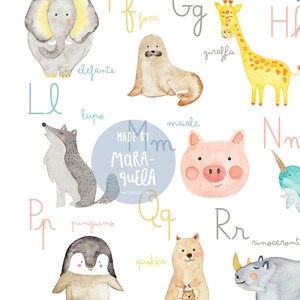ITALIAN Alphabet for Kids - Alphabet Poster of Lovely Animals in ...