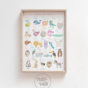 Portuguese Animal Alphabet Educational Poster: Colorful ABC Wall Art ...