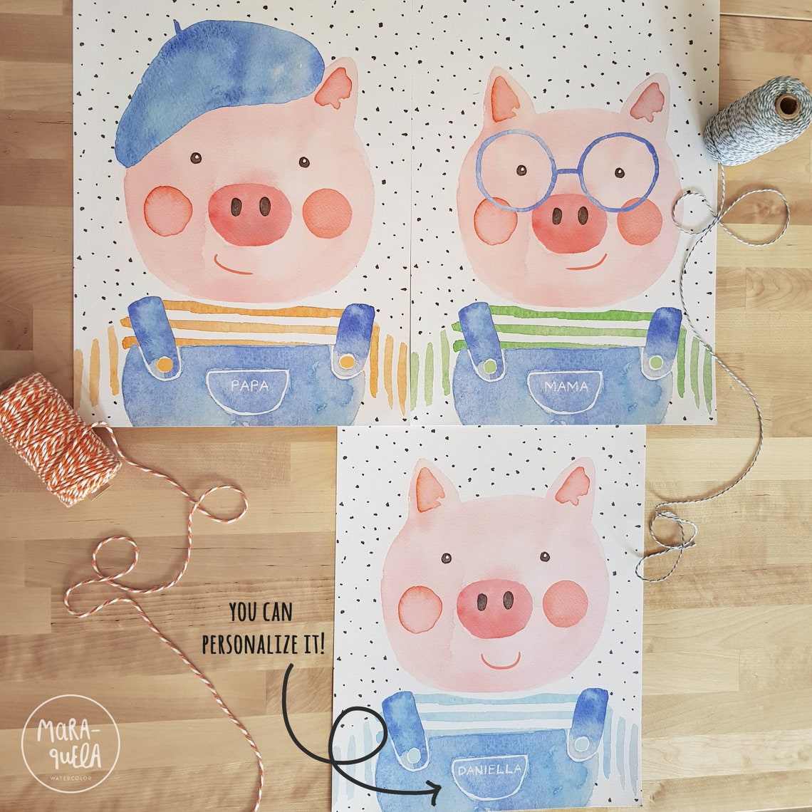 Three Little Pigs SET Pig Decor for Baby. Set 3 Watercolor | Etsy